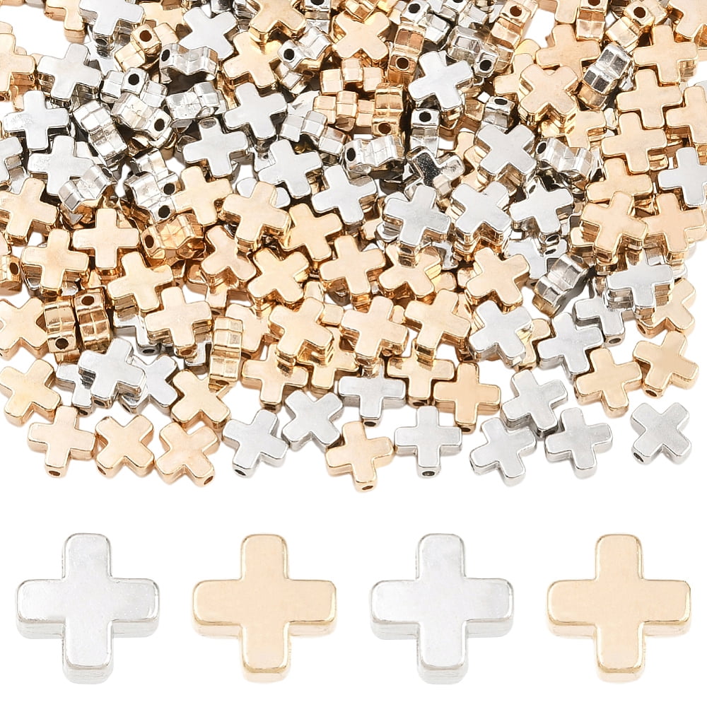 600Pcs 2 Colors CCB Plastic Beads Platinum & Light Gold 8x8x3.5mm Hole ...