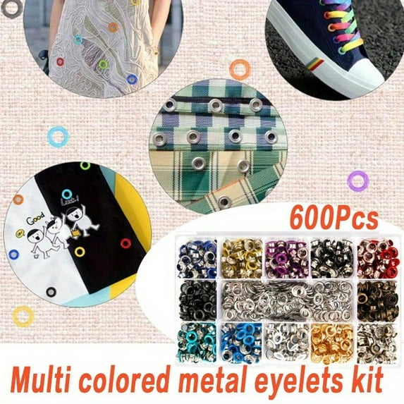 600Pcs 3/16 inch Metal Grommets Kit, Multi-Color Metal Eyelets Set with ...