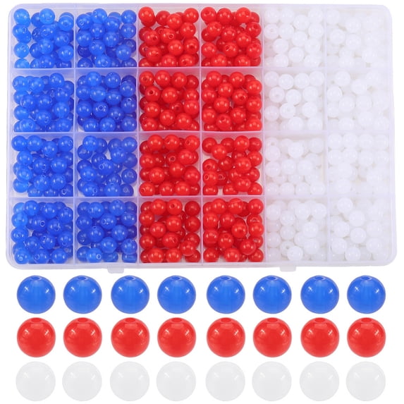 600Pcs 3 Colors Blue Red and White Beads 8mm Round Acrylic Beads 4th of ...