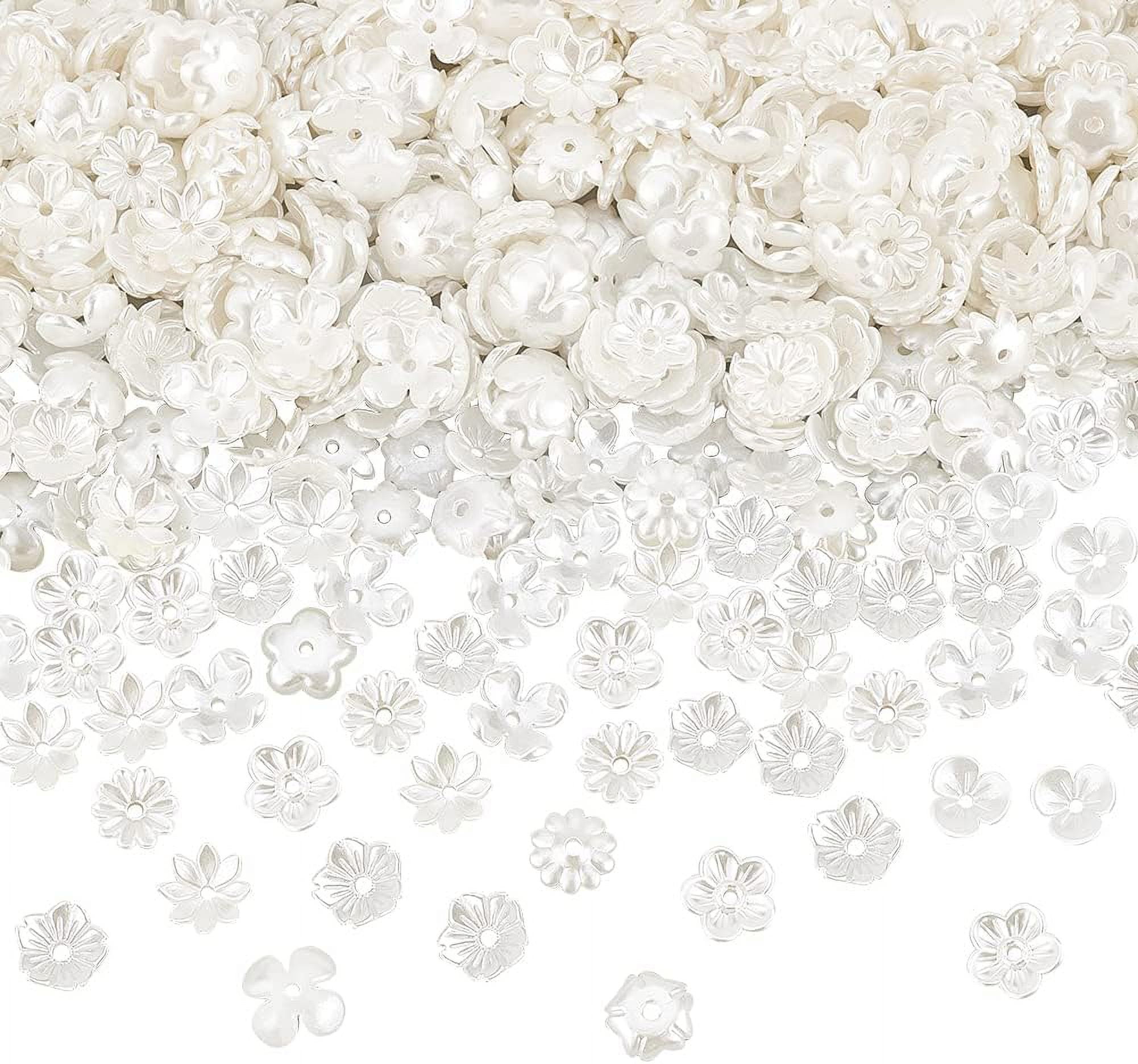 600Pcs 6 Styles Flower Bead Caps Creamy White Spacer Beads Caps Plastic ...