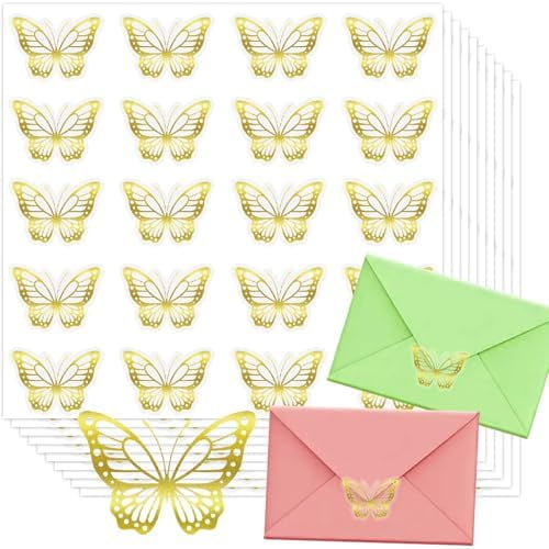 600Pcs Butterfly Stickers,Gold Foil Envelope Seals Stickers, Gold ...
