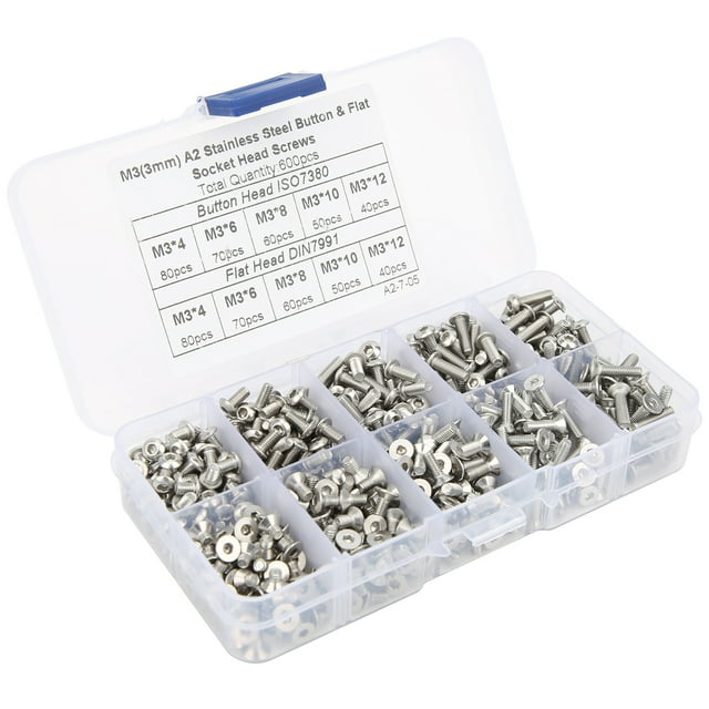 600Pcs Hex Screw Set 304 Stainless Steel Pan/Flat Head Boxed Hardware ...
