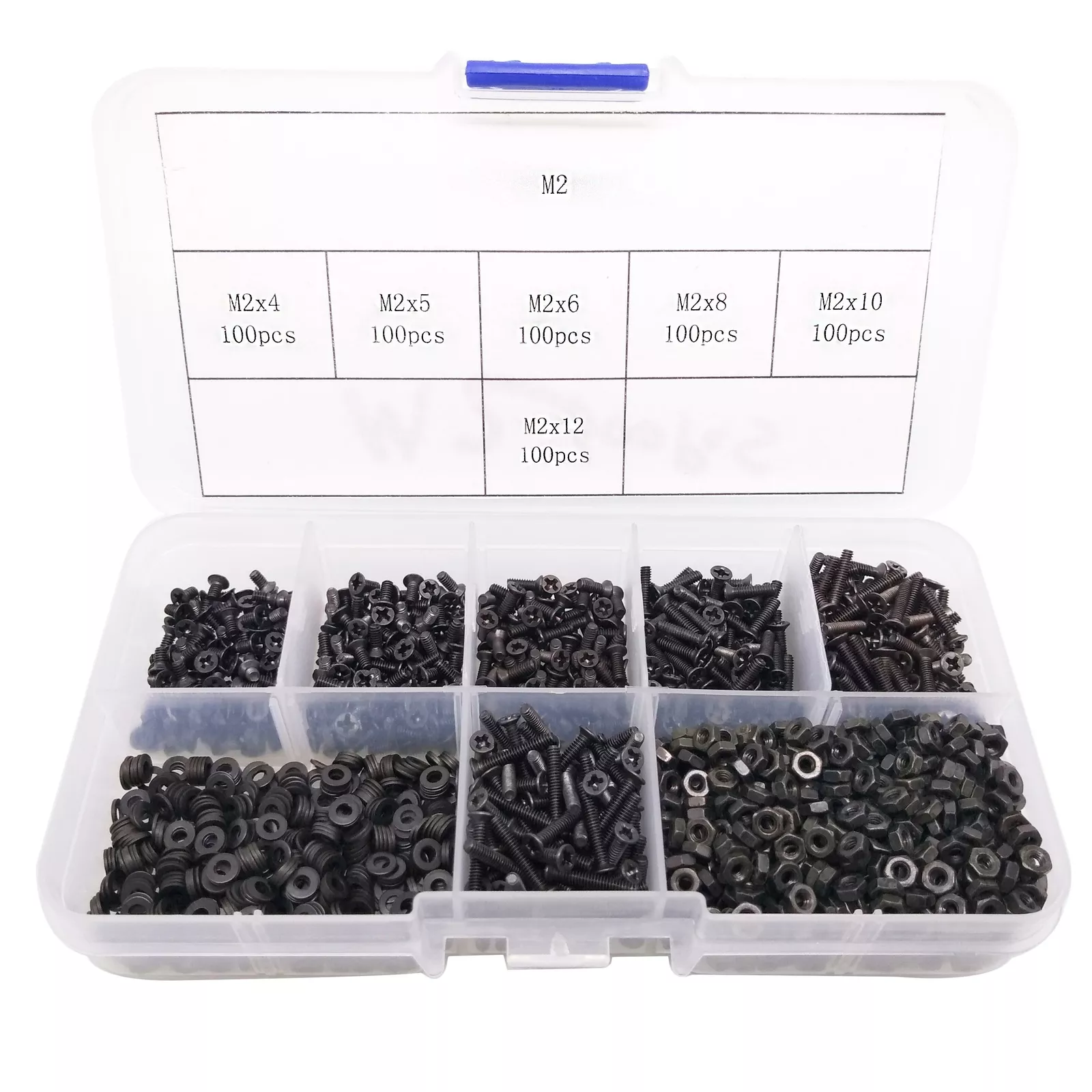 600Pcs M2 Flat Head Black Screws With Nuts Washers Assortment Kit ...