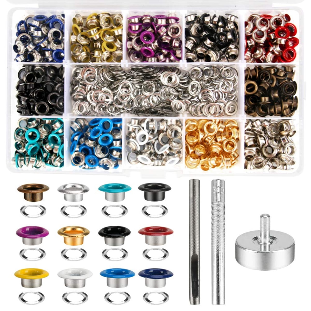 600Pcs Metal Eyelets, 12 Colors 3/16 inch (5mm) Metal Grommets Kit ...