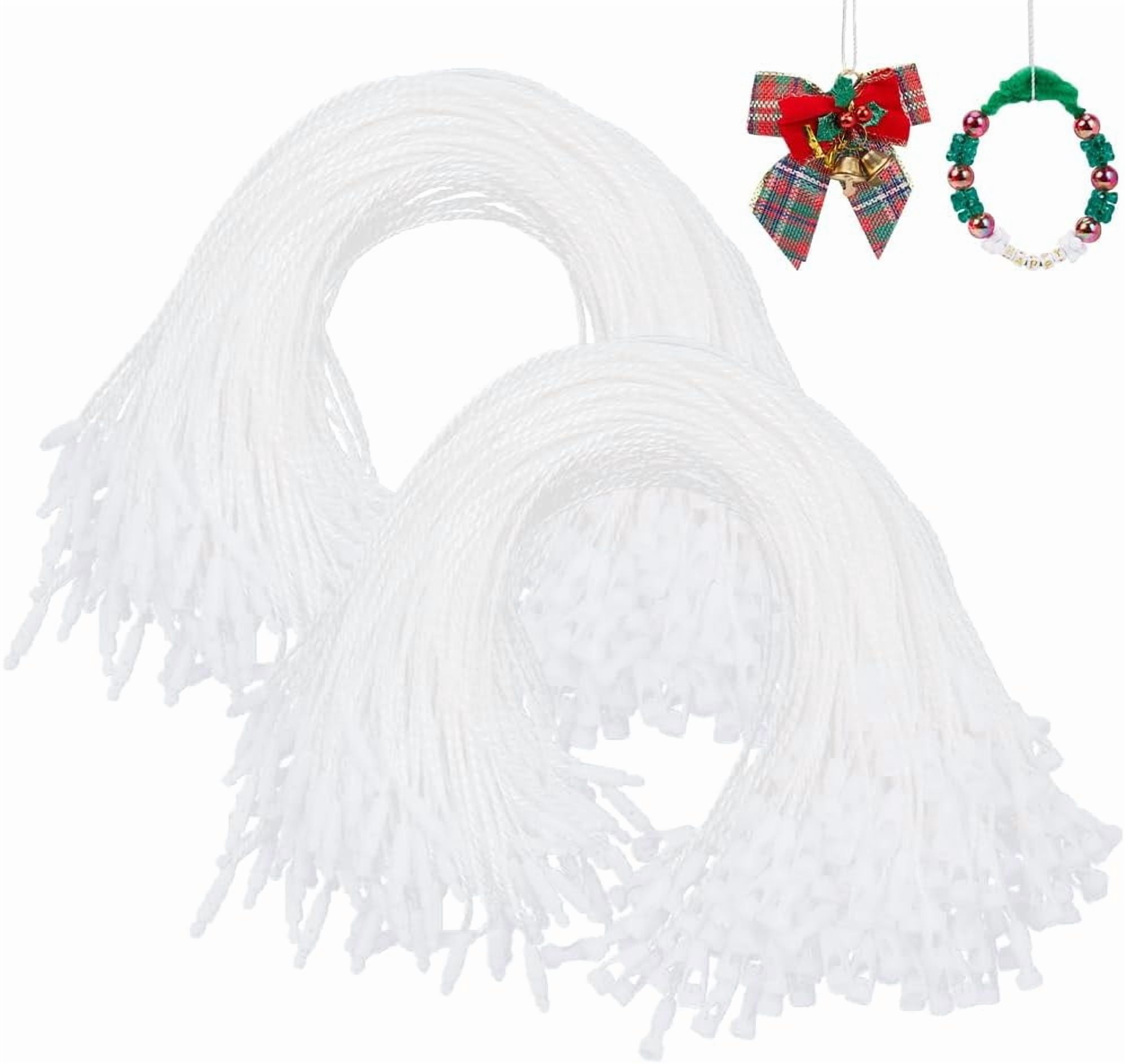 600Pcs Ornament String Hangers Ornament Hooks White Precut Ribbon Ropes ...