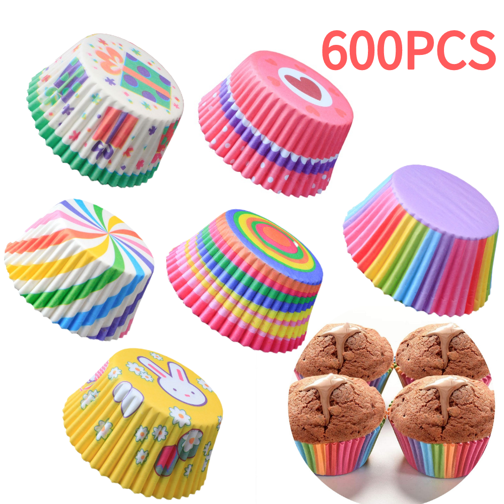 600Pcs Pulp Paper Cupcake Liners Standard Baking Cups Muffin Wrappers ...