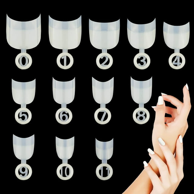 600Pcs White French Short False Nail Art Tips Set, 12 Sizes Half Cover ...