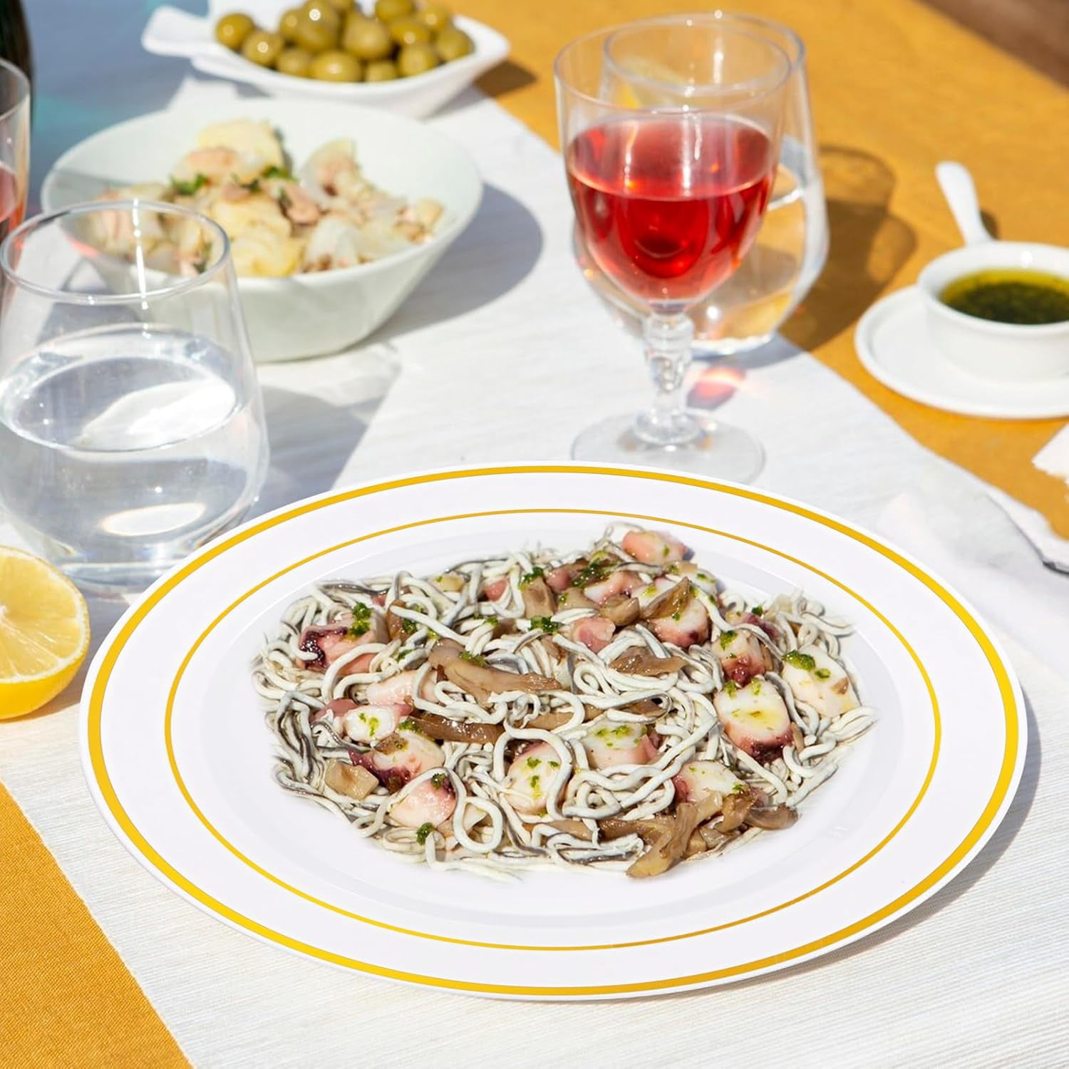 600Pcs White and Gold Plastic Plates - Gold Disposable Dinnerware Set ...