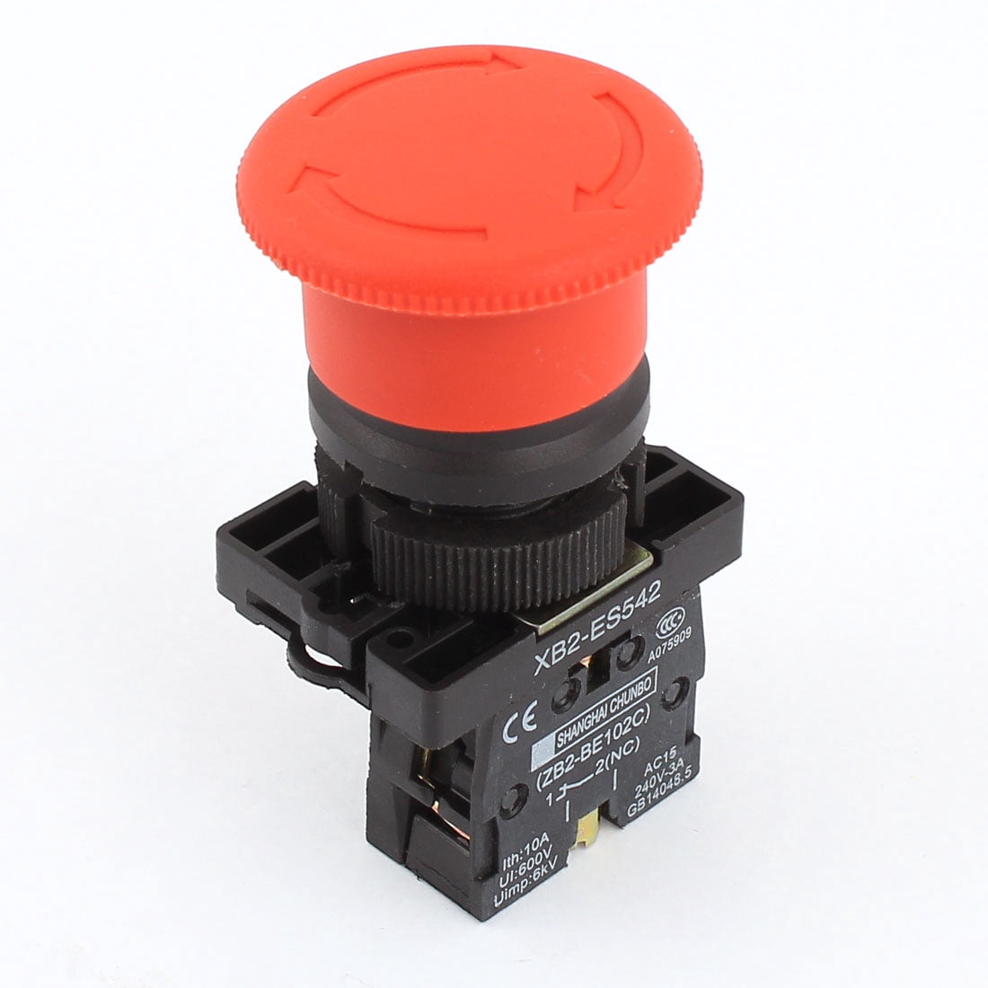 600V 10A 2 Terminals Self-Locking Stop Mushroom Pushbutton Switch ...