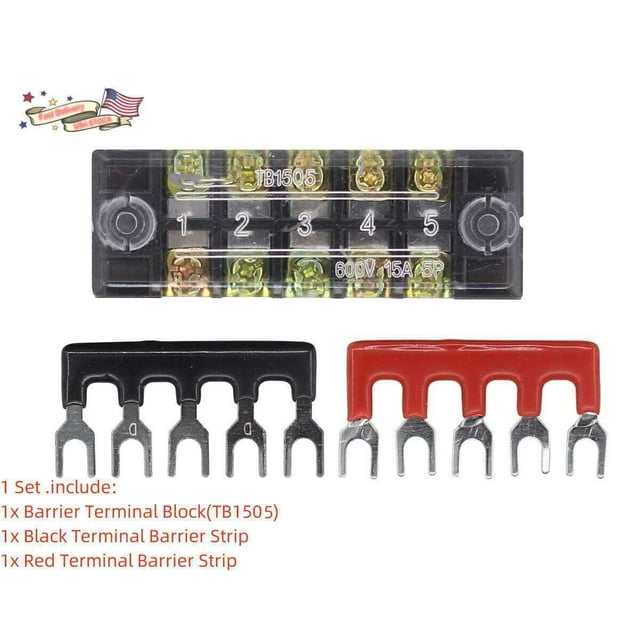 600V 15A 5P Double Row Wire Barrier Terminal Block With 2 Connector ...