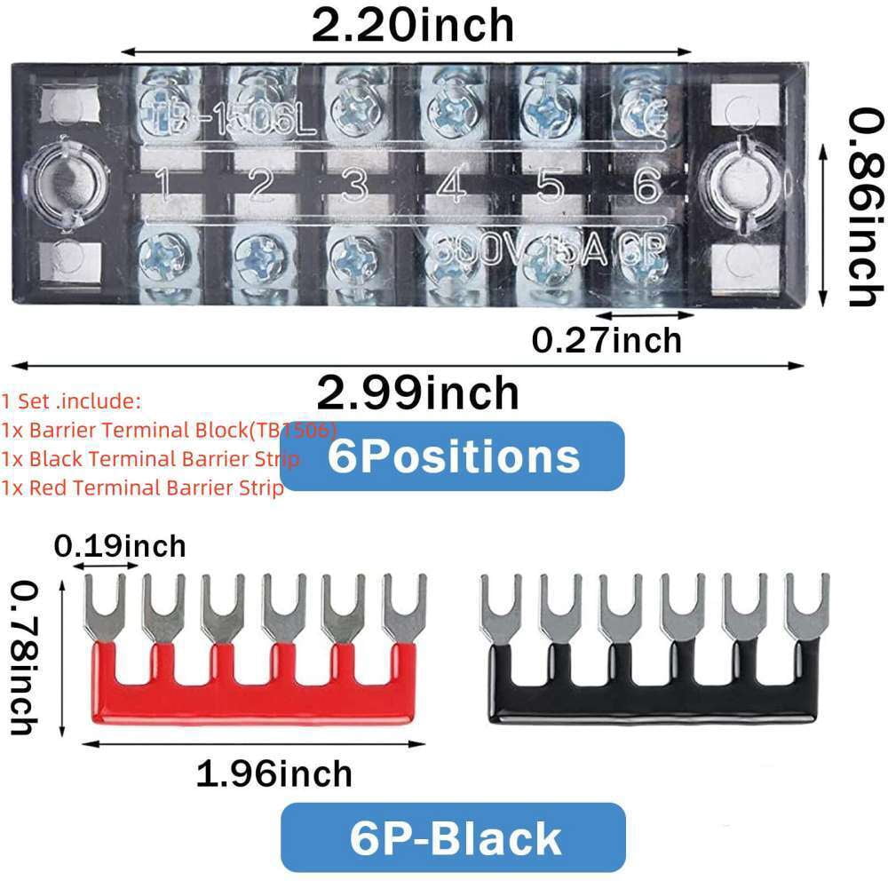 600V 15A 6P Double Row Wire Barrier Terminal Block With 2 Connector ...