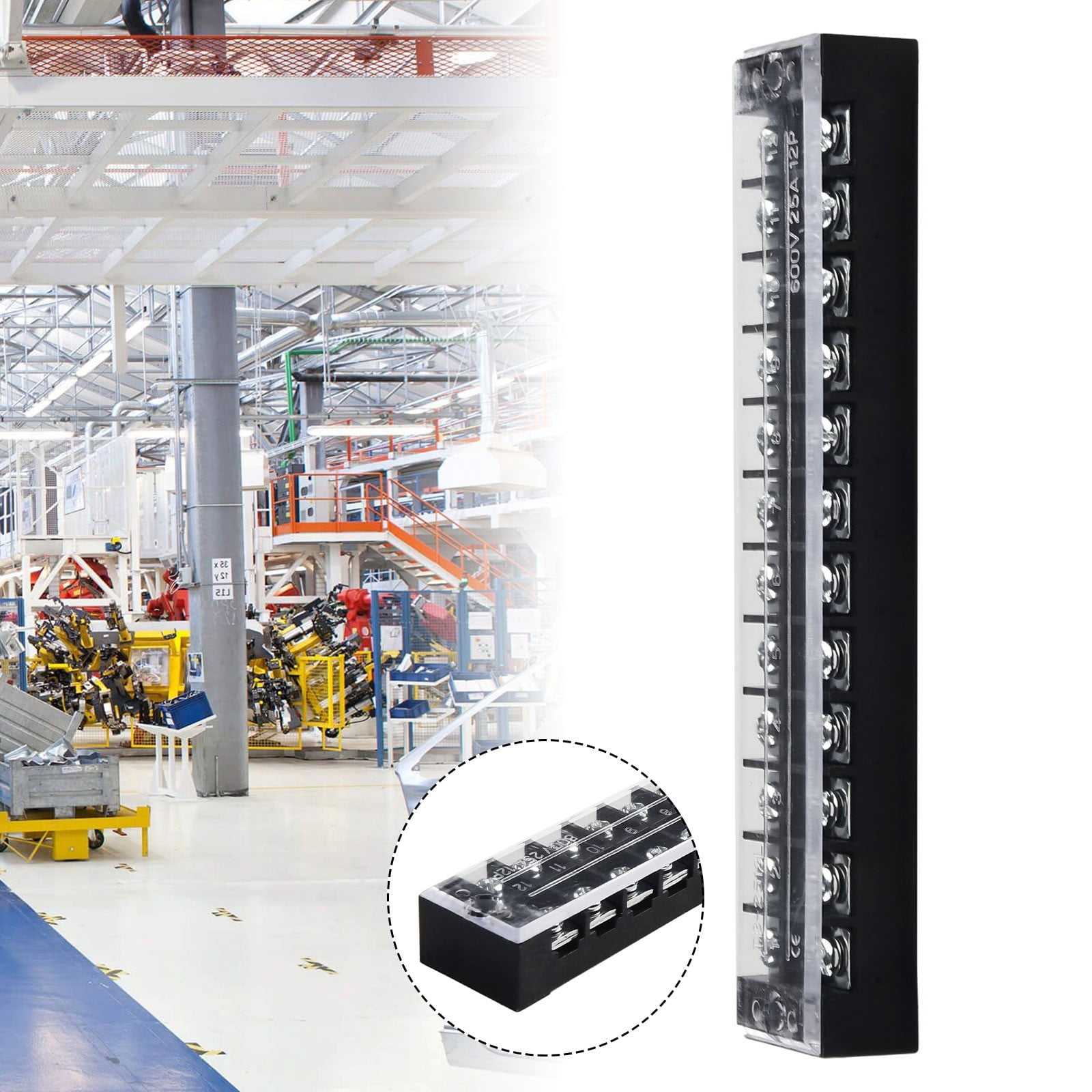 600V 25A 12 Positions Barrier Strip Terminal Block Dual Row Connector ...