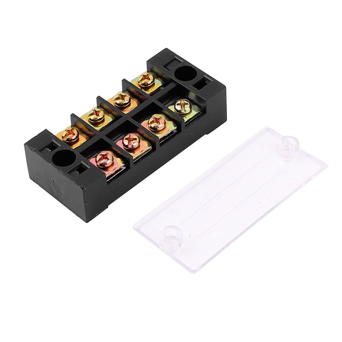 600V 25A Dual Row 4 Position Covered Screw Barrier Terminal Strip ...