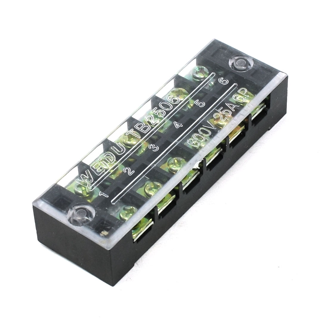 600V 25A Dual Rows 6 Positions Covered Screw Terminal Barrier Strip ...