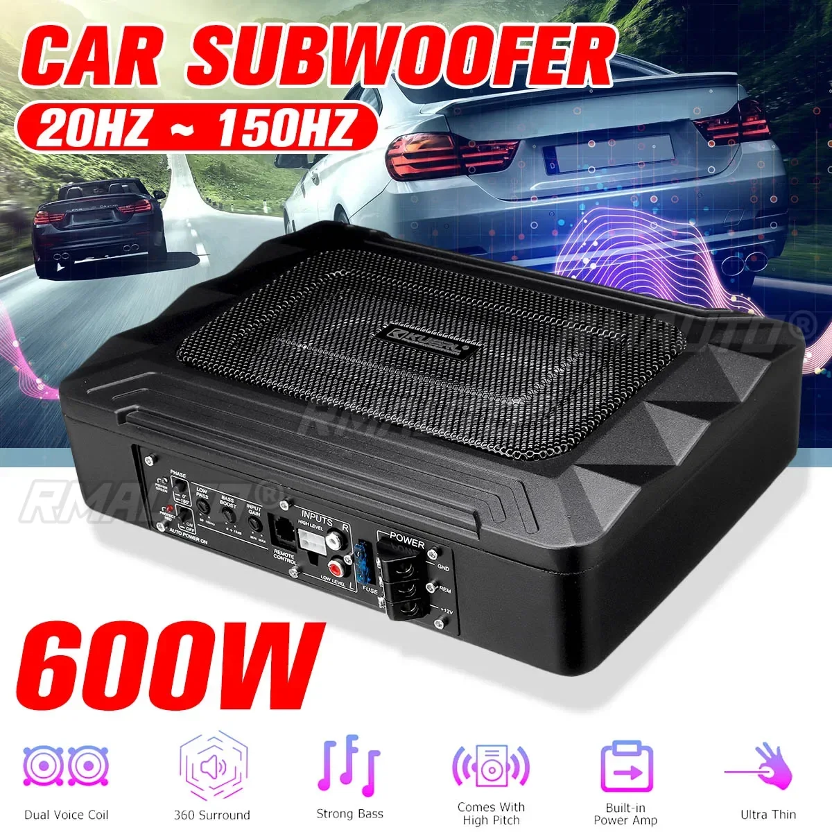 600W/800W Car Active Subwoofer Audio Speaker Ultra thin Subwoofer Bass ...