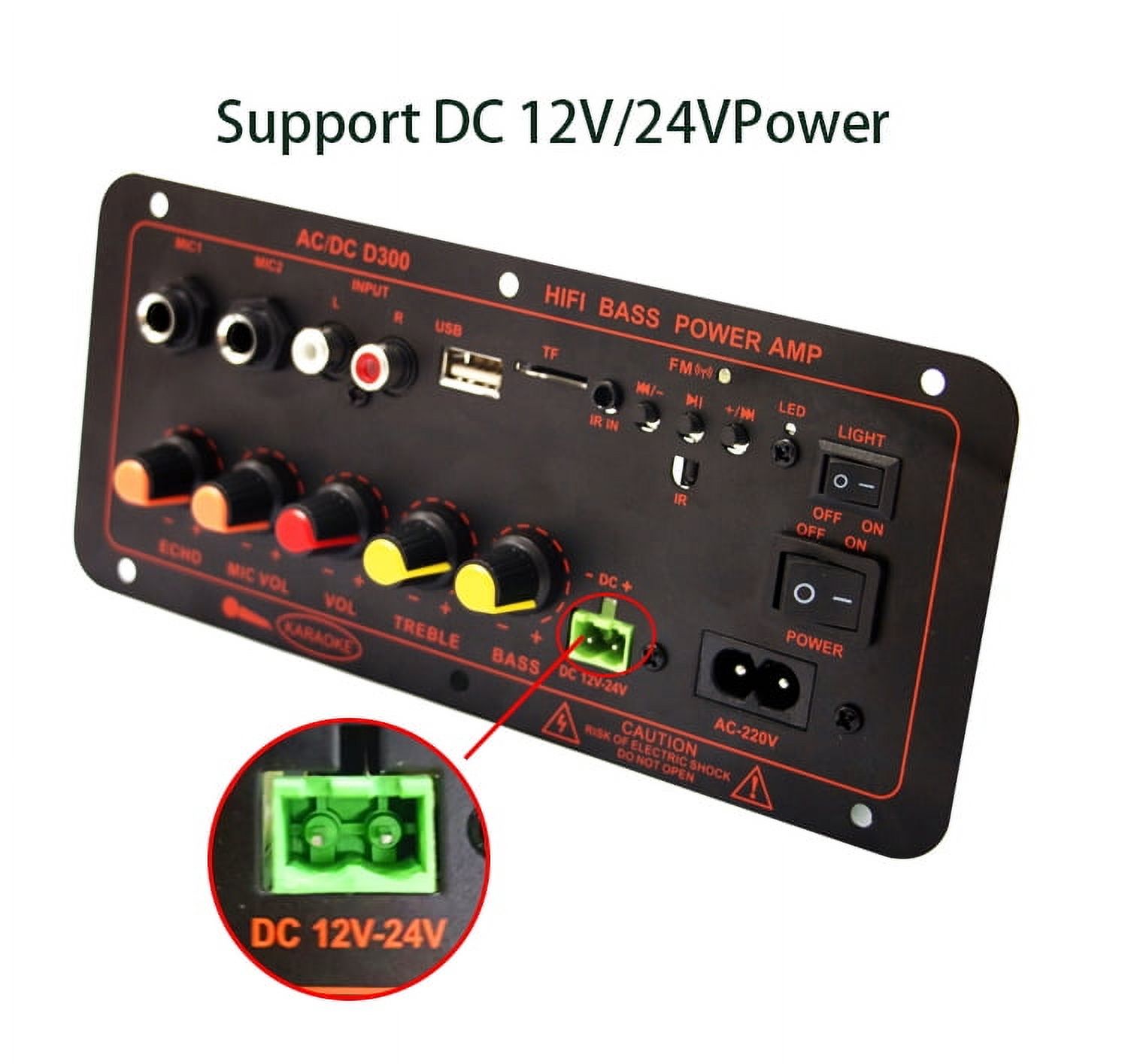 600W Bluetooth 5.0 MP3 Amplifier Board 12V 24V Dual Microphone AMP ...