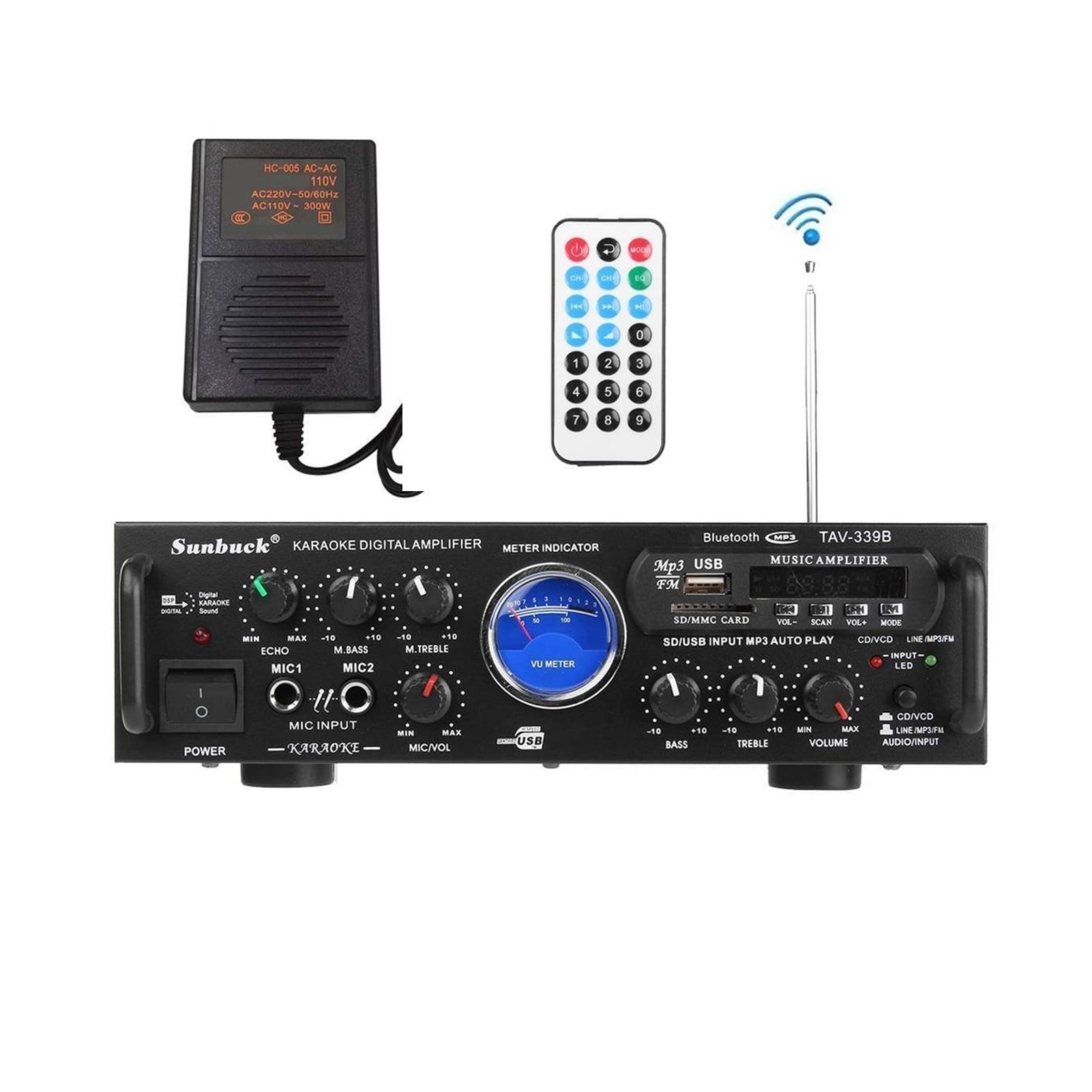 600W Bluetooth Power Stereo Amplifier VU Meter FM 2CH USB SD Karaoke ...