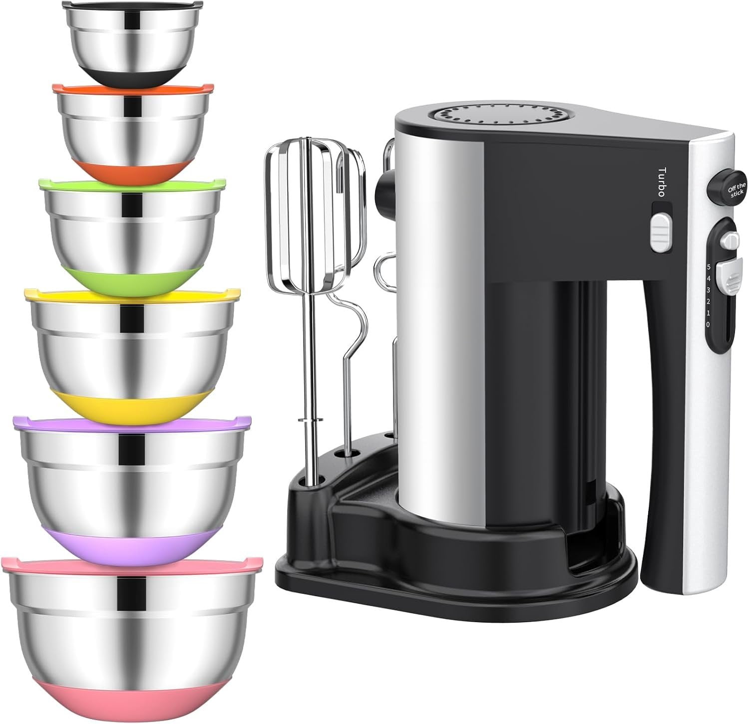 600W Electric Hand Mixer with 6 count Mixing Bowls with Airtight Set ...