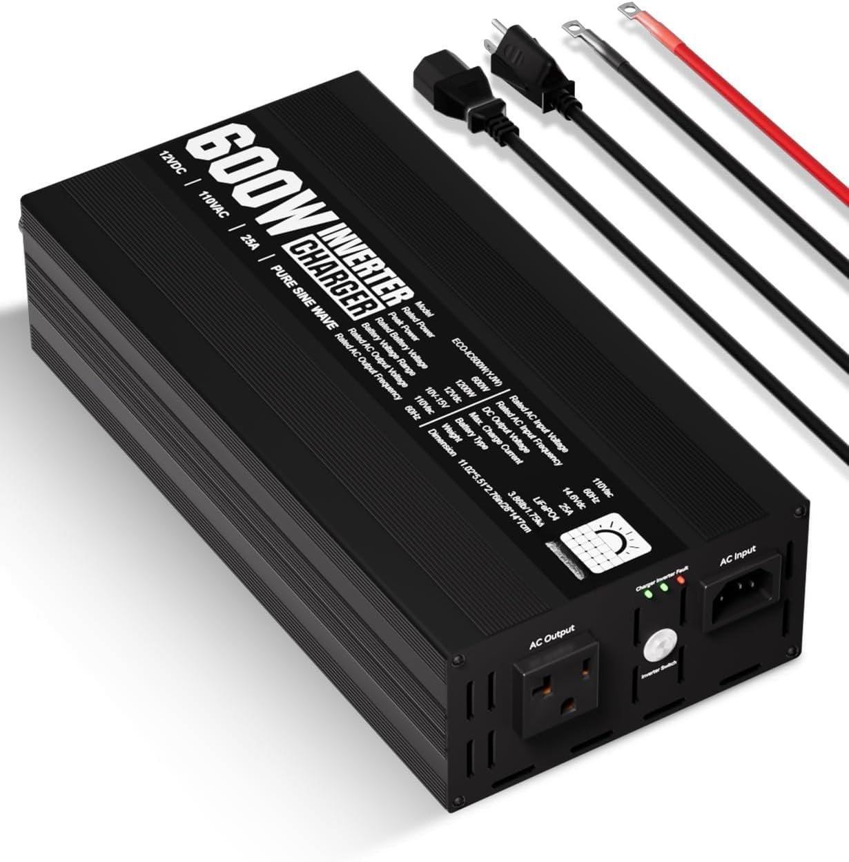 600W Inverter , 600W Pure Sine Wave Inverter with 25A LiFePO4 Lithium ...