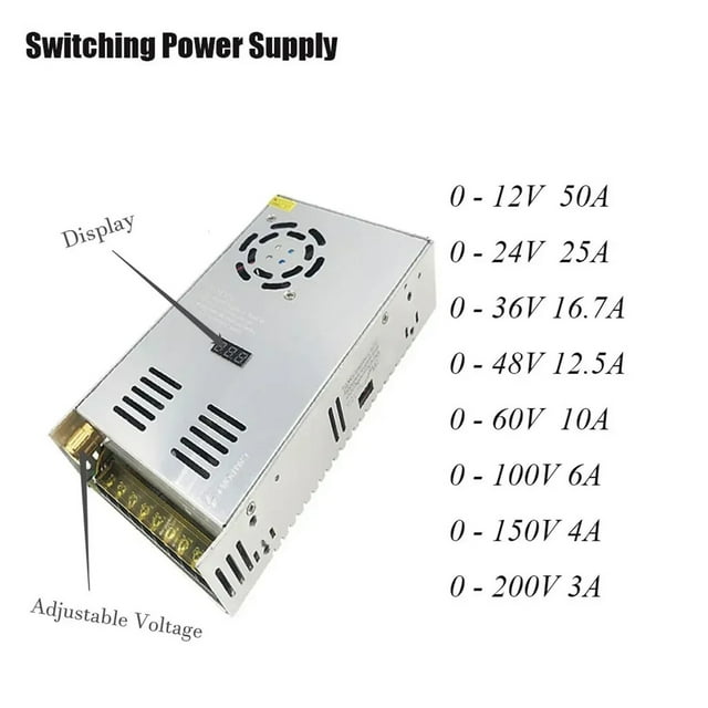 600W Switching Power Supply Adjustable Voltage Digital Display DC 0- 12V 24V 36V 48V 60V 100V ...