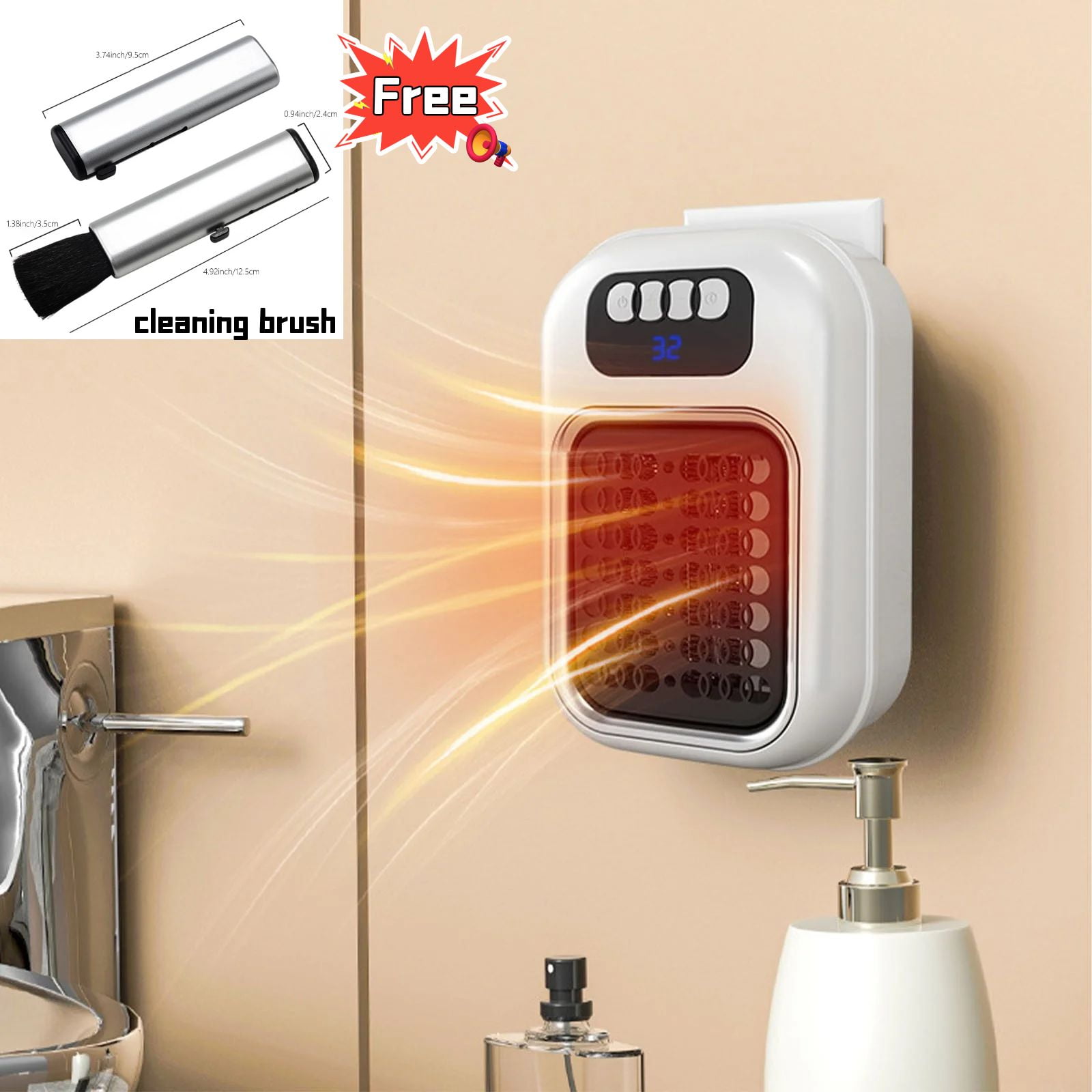 600W Wall Outlet Space Heater with Remote,LED Display Small Plug in ...