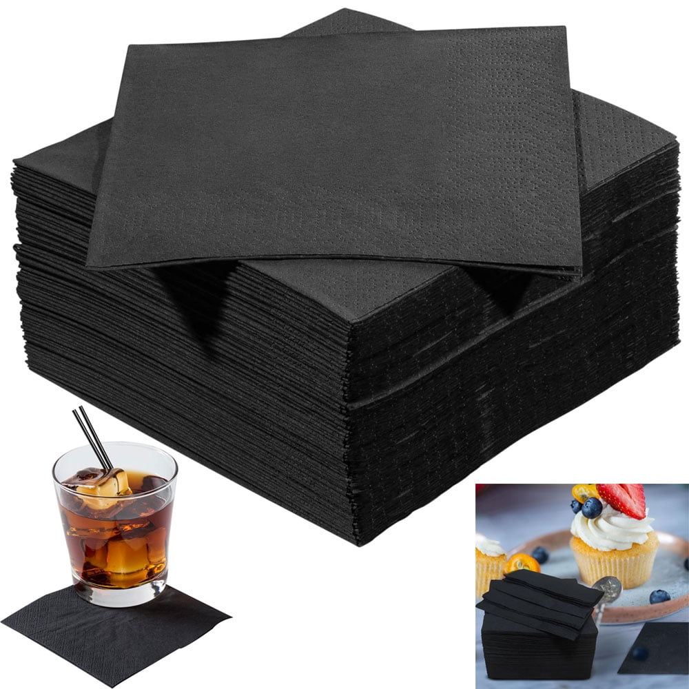 600ct Black Beverage Napkins 9.8" 2-Ply Cocktail Disposable Restaurant ...