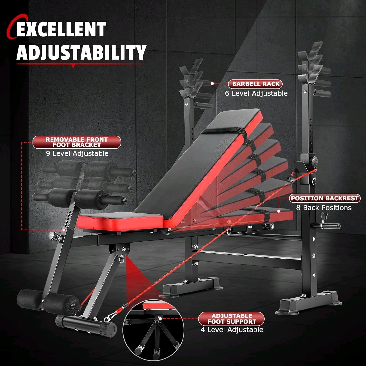 600lbs 6 in 1 Weight Bench Set with Squat Rack Foldable Bench Press ...