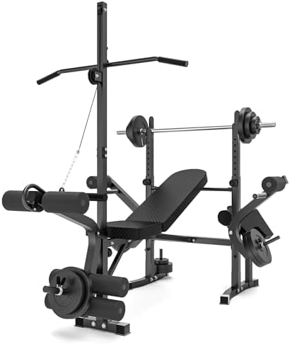 600lbs 6 in 1 Adjustable Olympic Weight Bench Set with Leg Extension ...