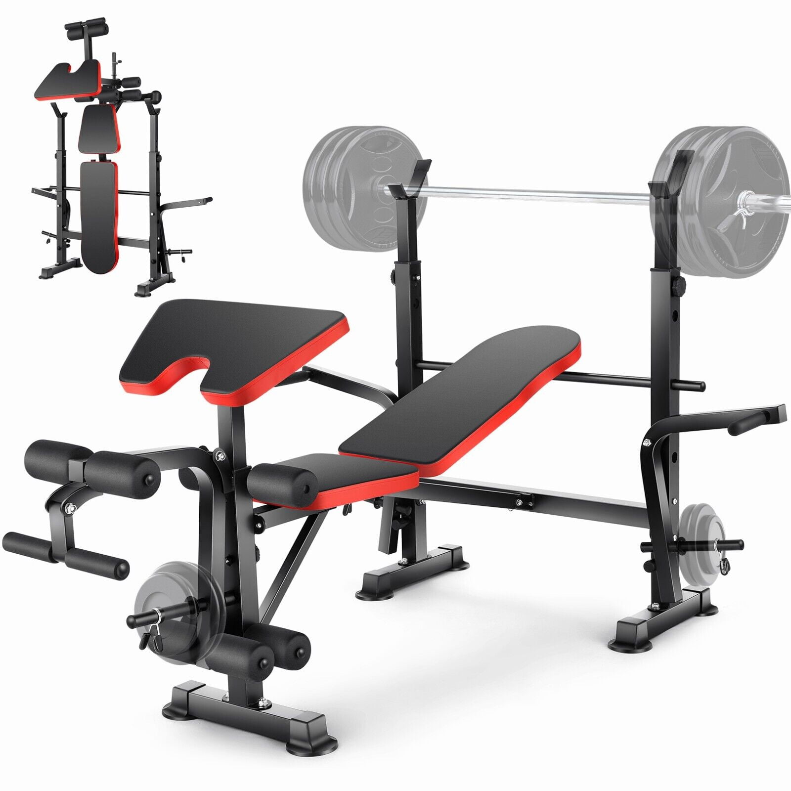 600lbs 6 in 1 Weight Bench Set with Squat Rack Adjustable Workout Bench ...