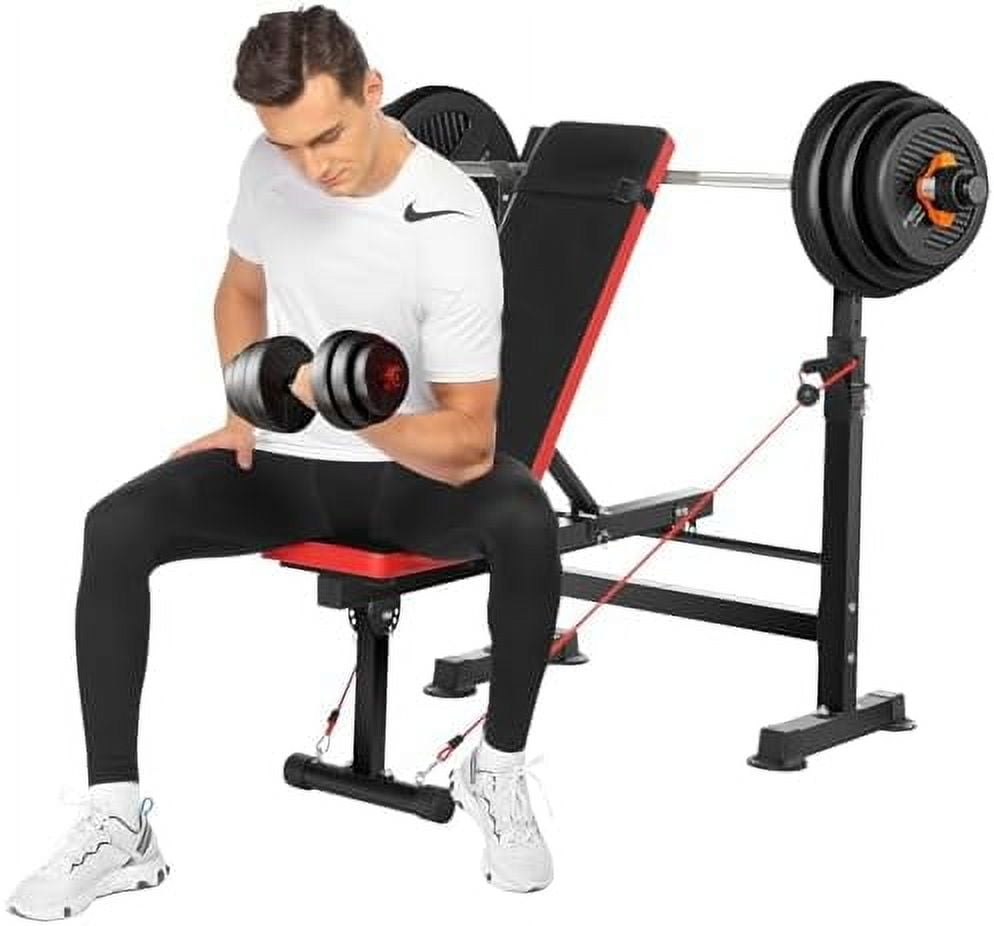 600lbs Adjustable Olympic Weight Bench Set with Squat Rack Foldable ...