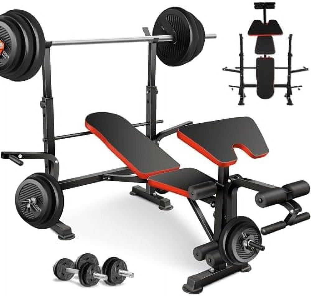 600lbs Adjustable Olympic Weight Bench Set with Squat Rack Foldable ...