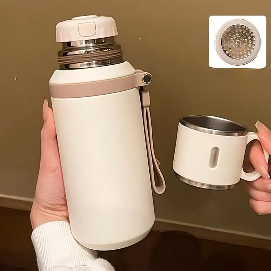 600ml 21 Oz Large Capacity 316 Stainless Steel Vacuum Bottle, Cap & Cup ...