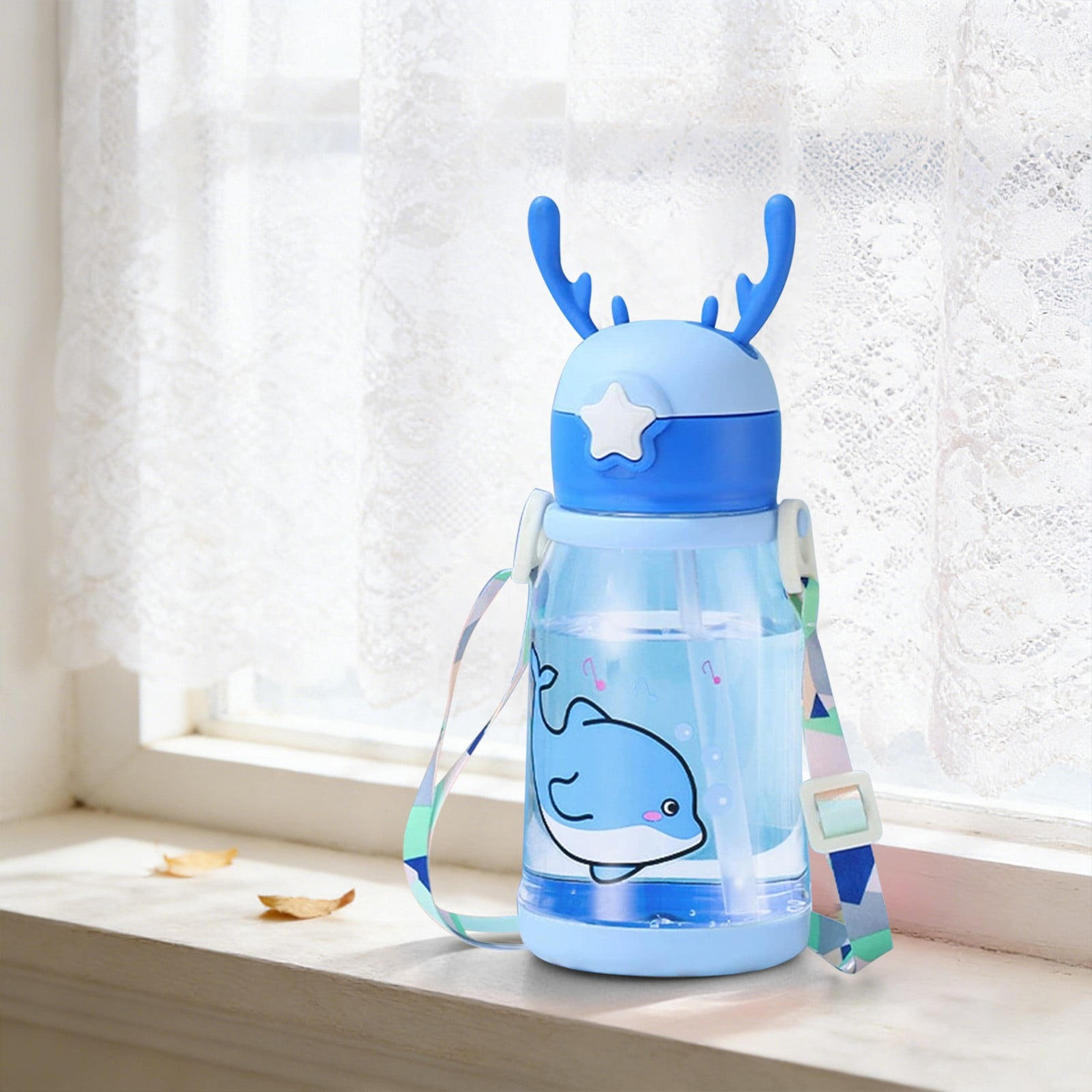 600ml Antler Large Capacity Cup, Cute Water Bottle with Straw ...