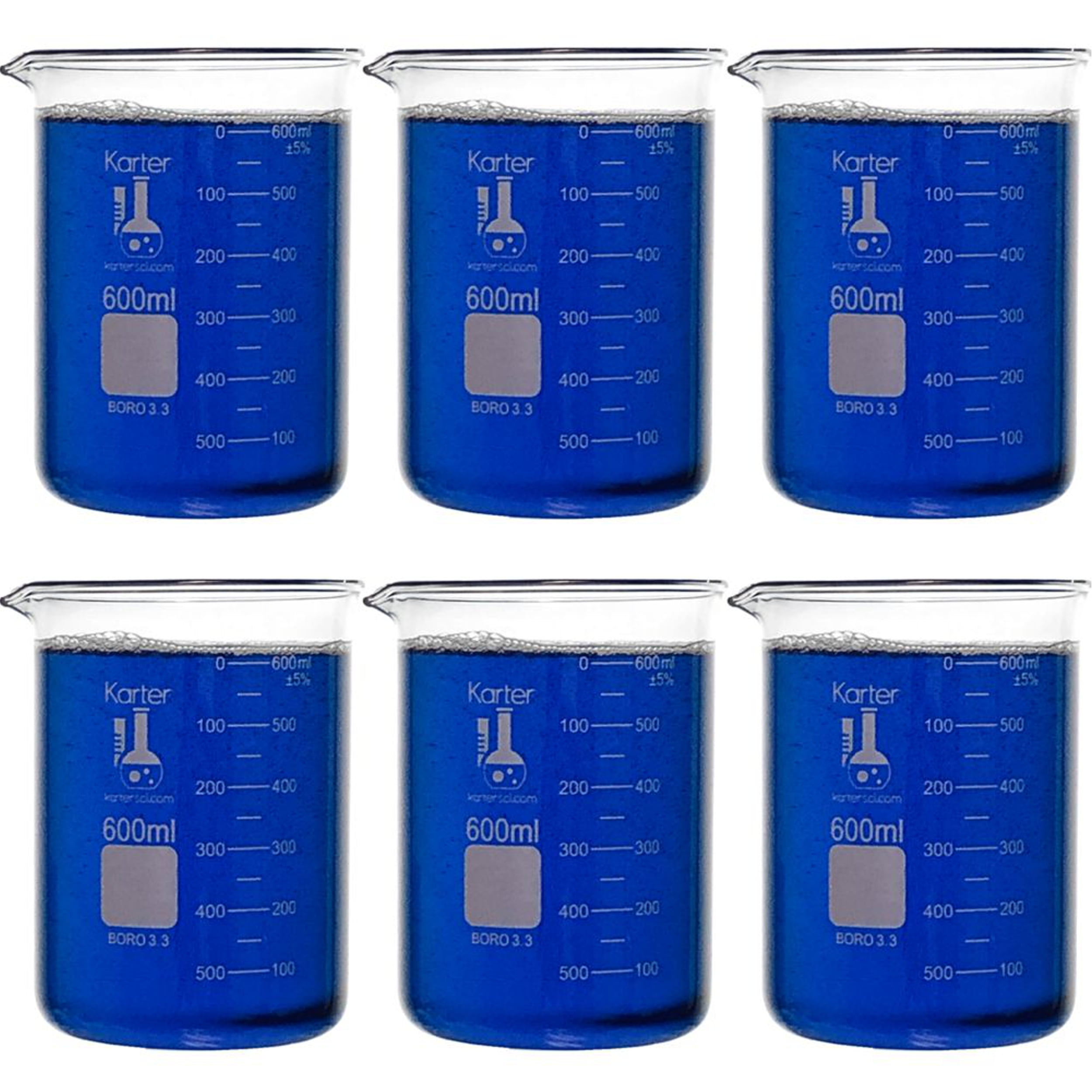 600ml Beaker, Low Form Griffin, Borosilicate 3.3 Glass, Double-Scale Graduations, Karter ...