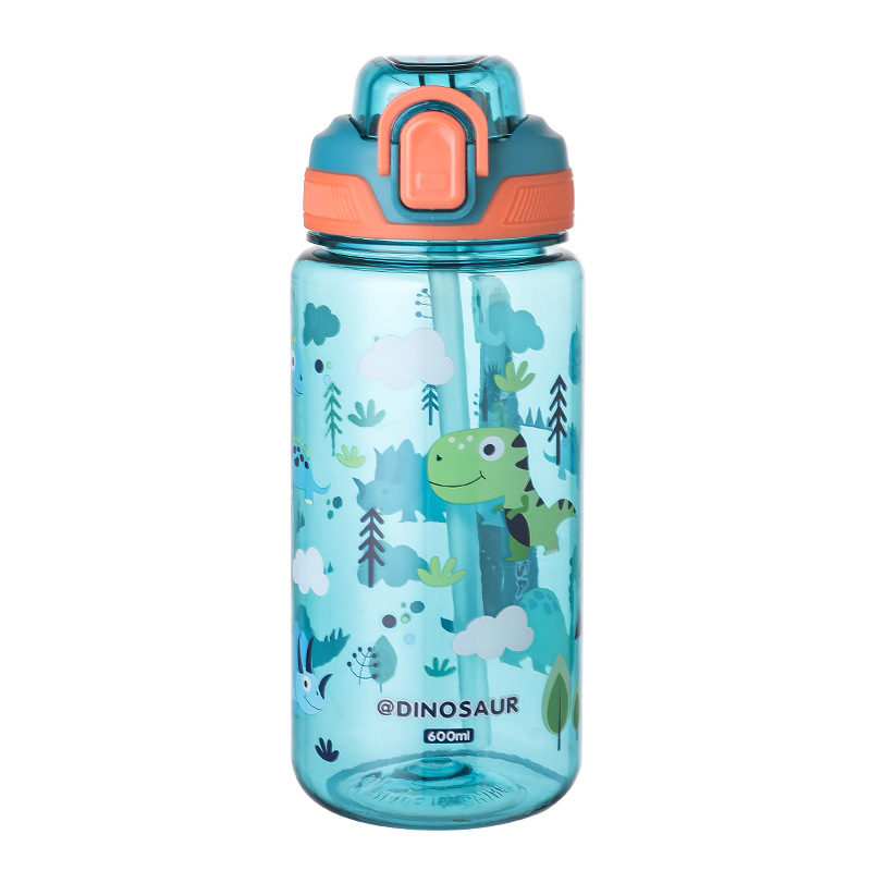 600ml Cartoon Water Bottle With Straw Portable Kids Water Sippy Cup ...