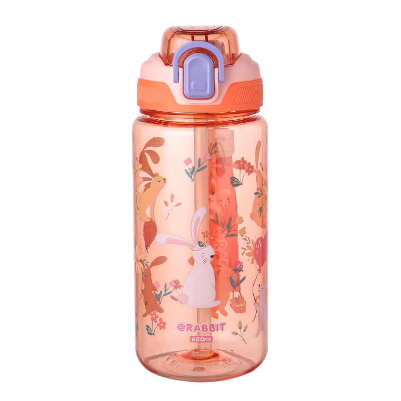 600ml Cartoon Water Bottle With Straw Portable Kids Water Sippy Cup ...