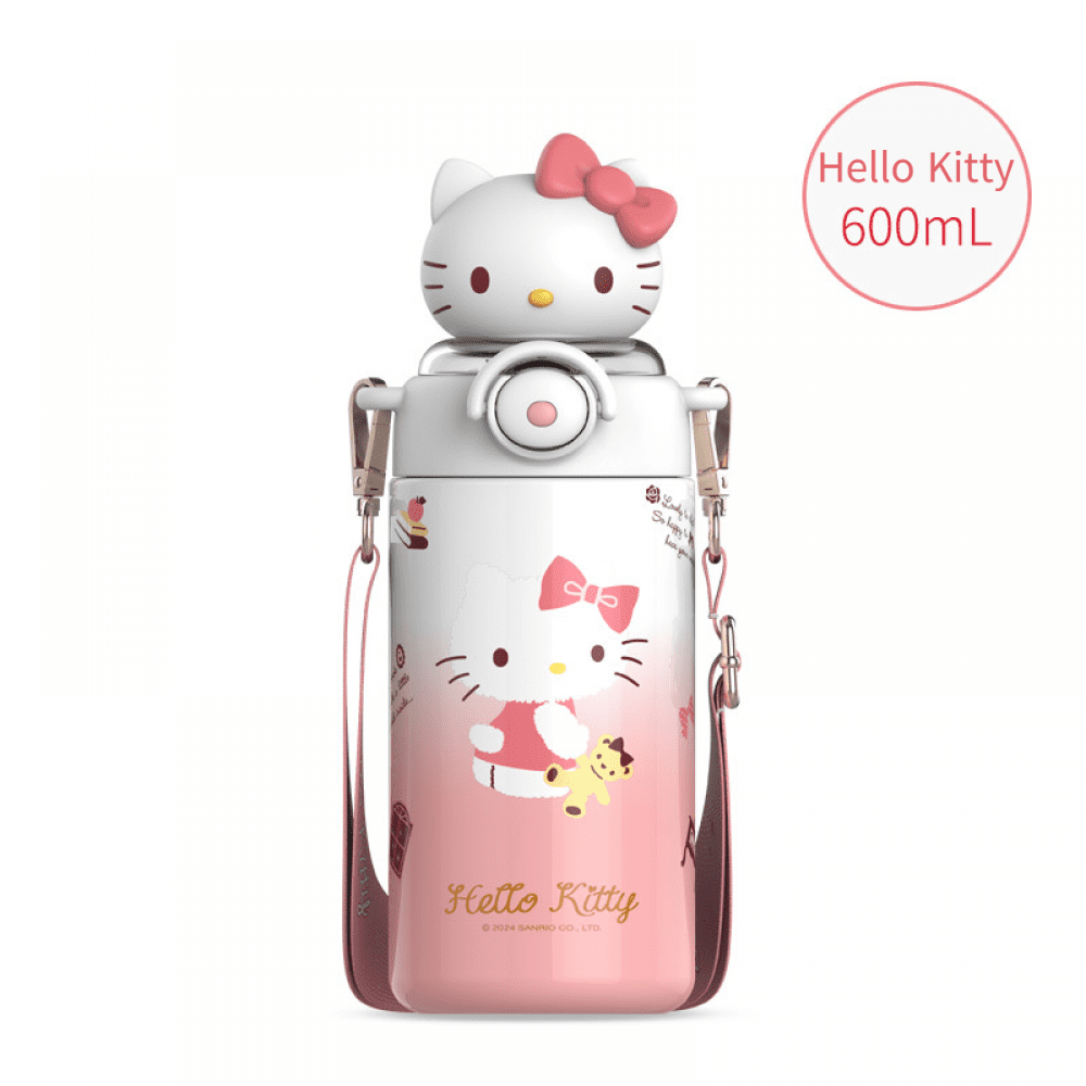 600ml Hello Kitty Sunshine Insulated Cup, 316 Stainless Steel Straw Water Bottle for Kids ...