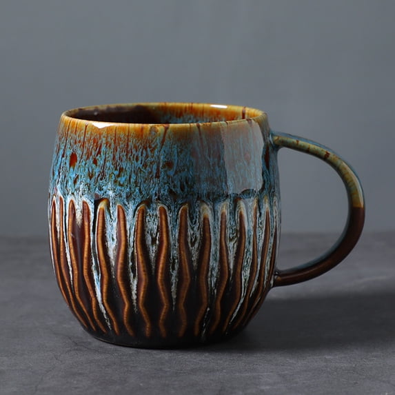 600ml Large-Capacity Kiln-Fired Coarse Ceramic Mugs, Textured Rustic ...