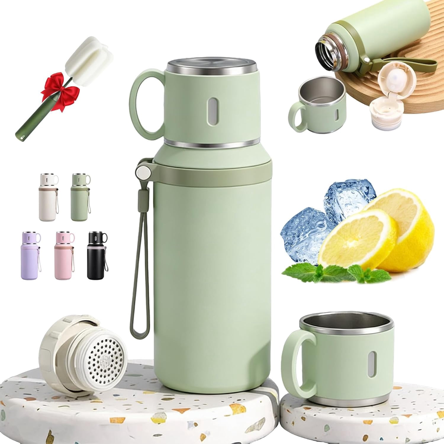 600ml Stainless Steel Thermal Bottle with Cup Lid, 20oz Vacuum ...