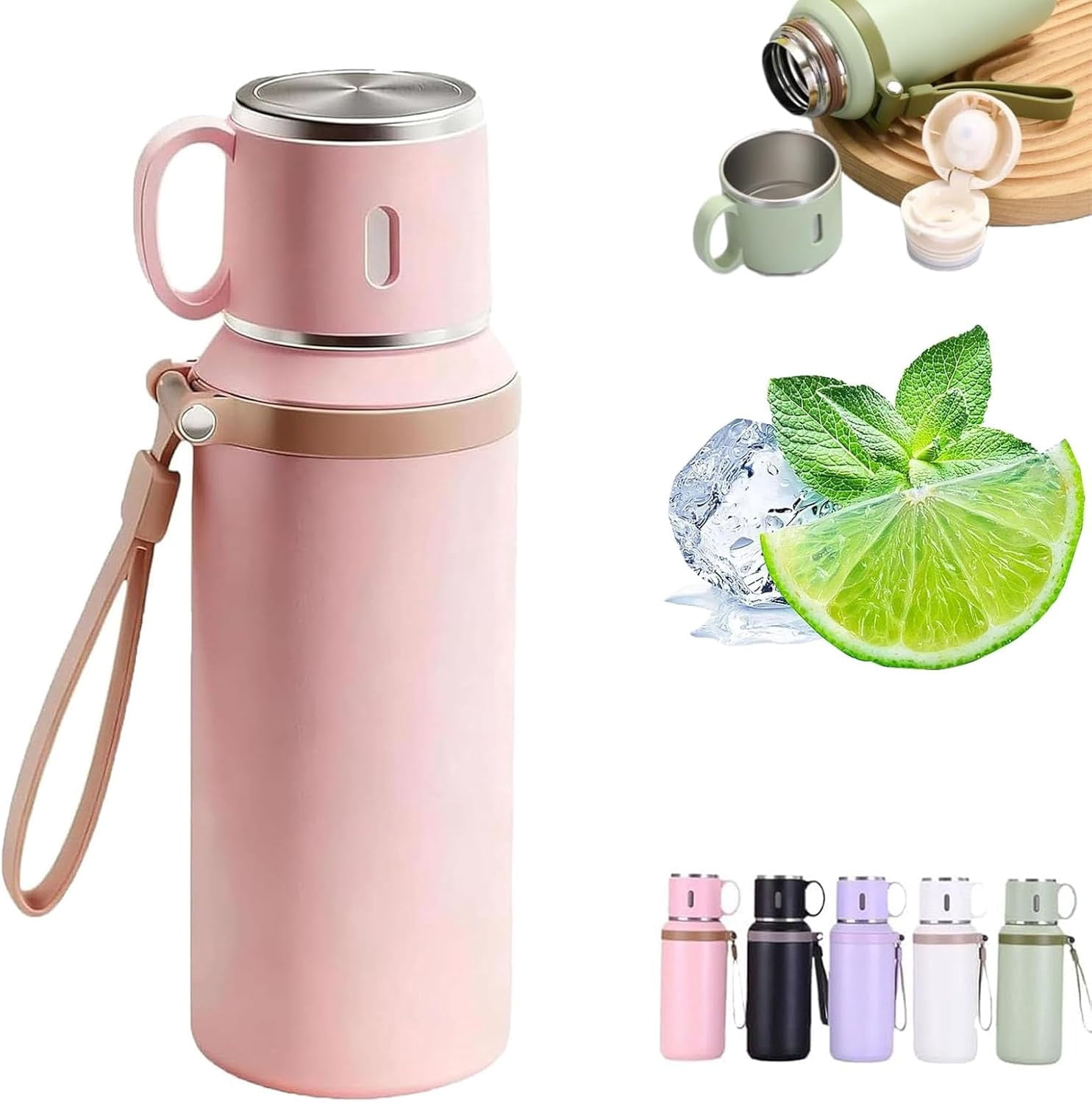 600ml Stainless Steel Thermal Bottle with Cup Lid, 20oz Vacuum ...