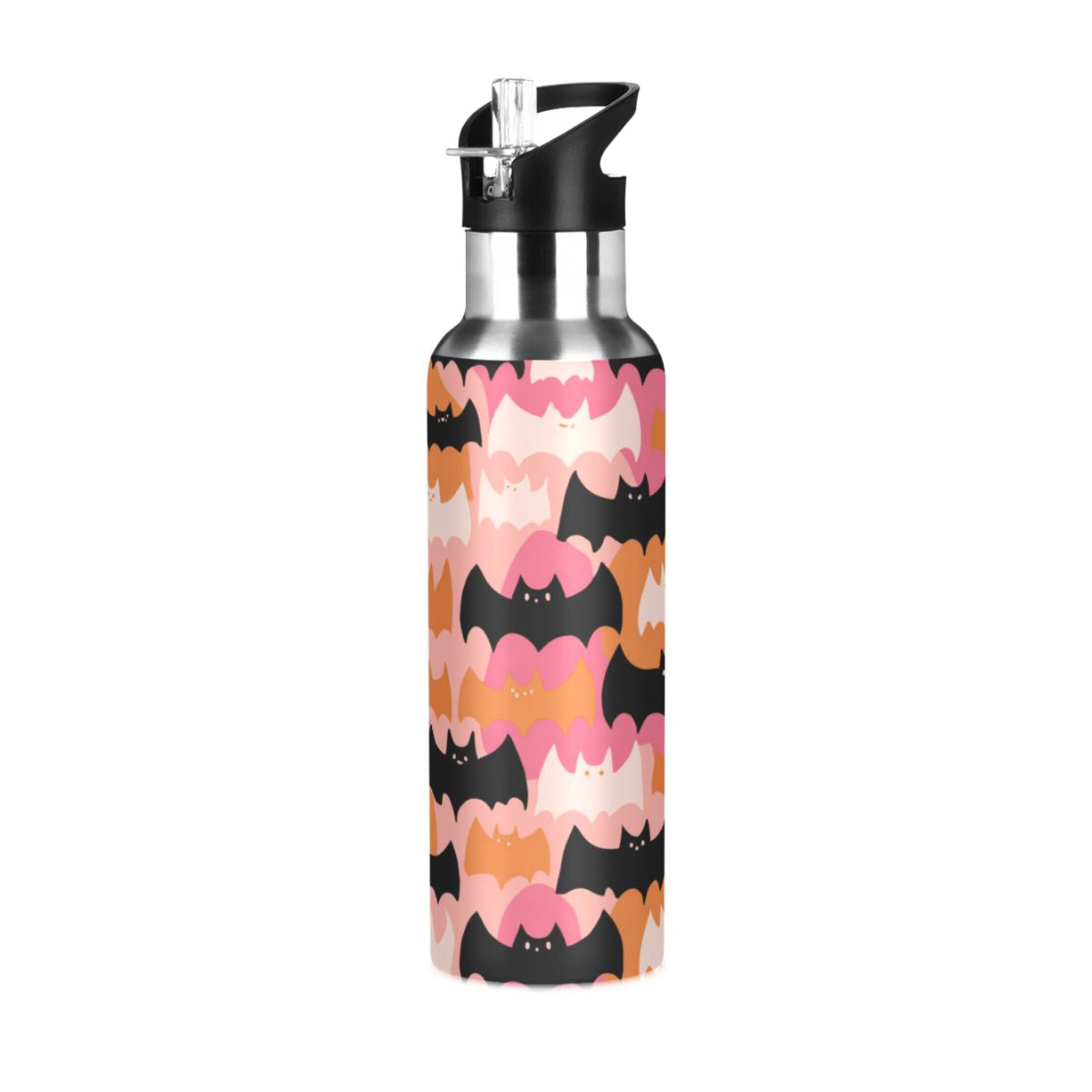 600ml Vacuum Insulated Sports Water Bottle with Foldable Straw Stainless Steel Portable Thermos ...