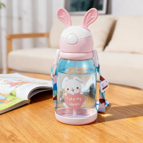 600ml rabbit shaped shoulder strap elastic lid water cup, large ...