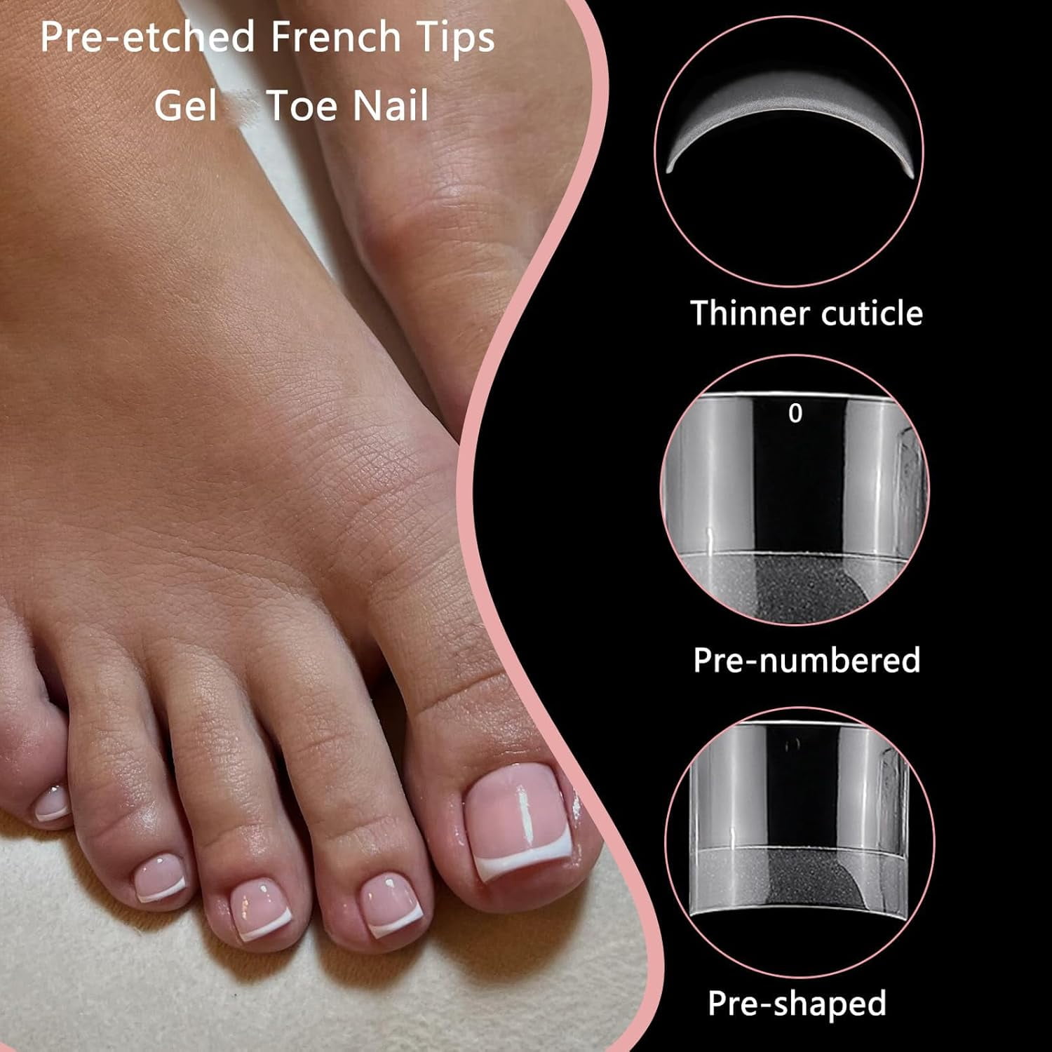 600pc French Tips Toenail Tips Short Square Clear Fake Toenails Soft ...