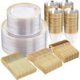 600pc Gold Trim Plastic Dinnerware Set for Party: 100 Dinner Plates ...