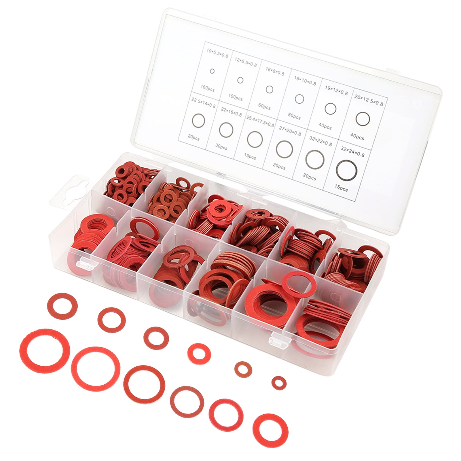 600pcs 12 Sizes Red Steel Paper Fiber Flat Washers Kit Insulation ...