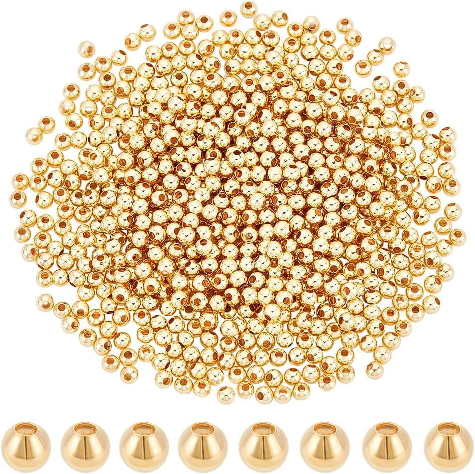 600pcs 18K Gold Beads 3mm Beads for Bracelet Making Seamless Smooth ...
