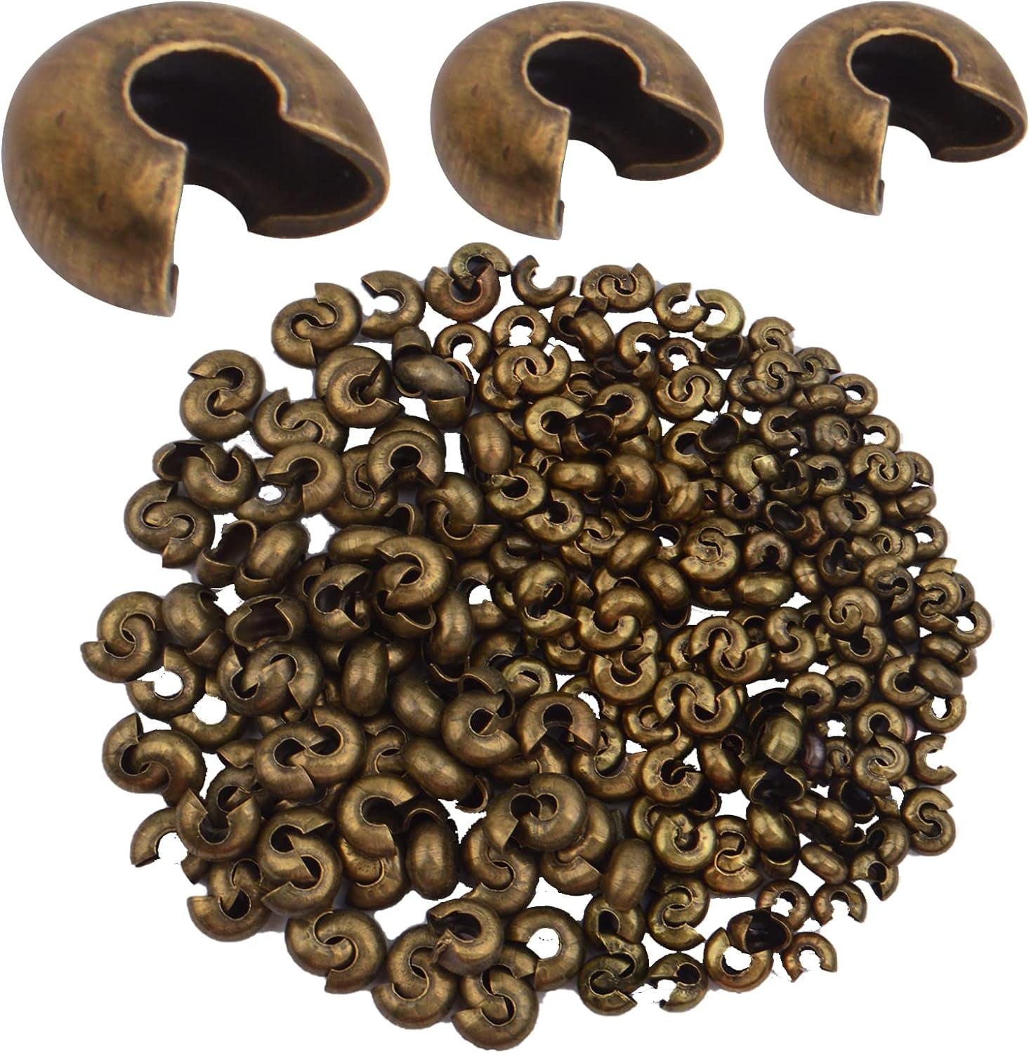 600pcs 3 Sizes Crimp Bead Knot Covers Metal Half Round Open Crimp Beads ...