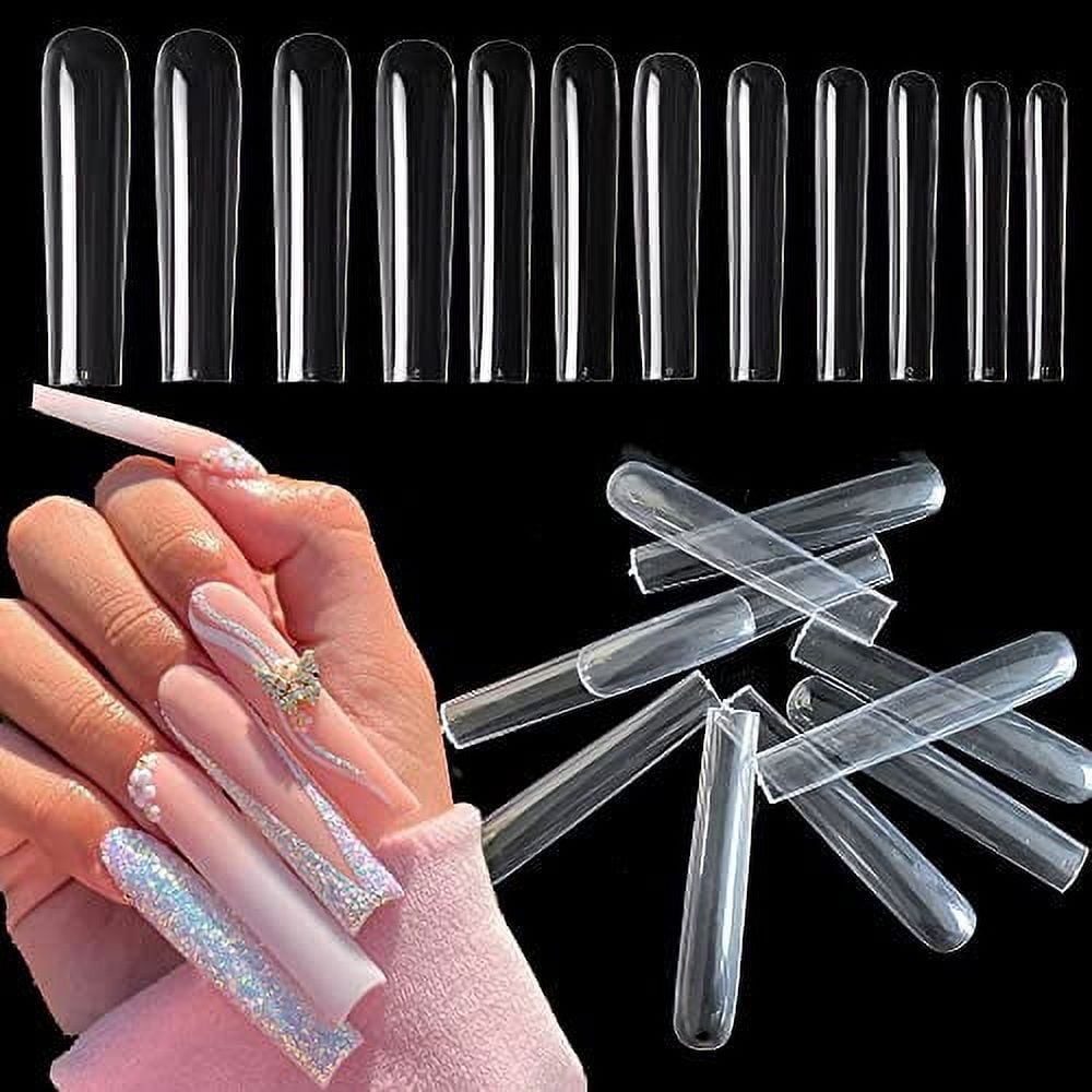 600pcs 3XL Square Clear Nail Tips Full Cover Extra Long Straight Square ...