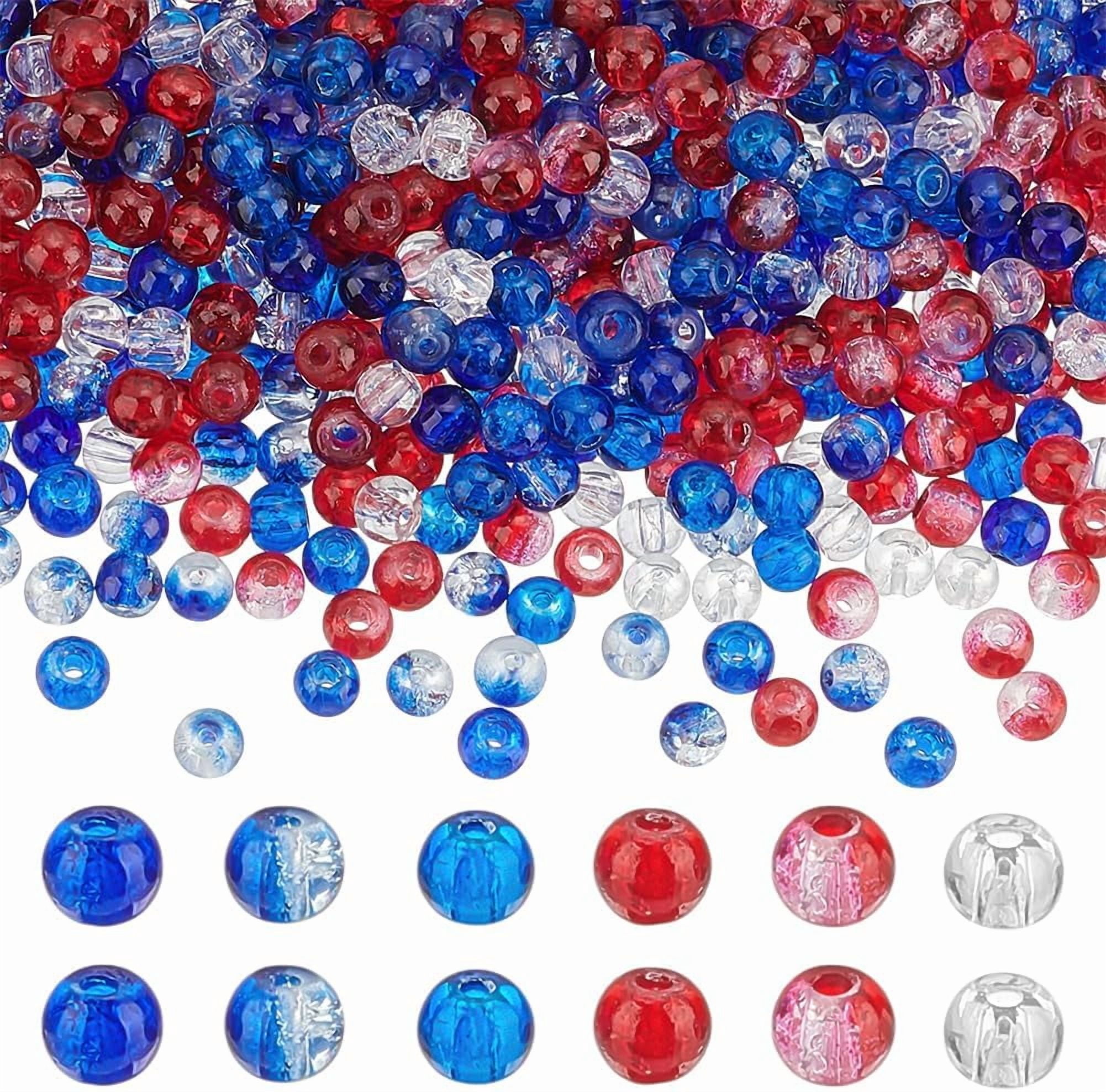 600pcs 4mm 4th of July Glass Beads 6 Styles Patriotic Bead Red White ...