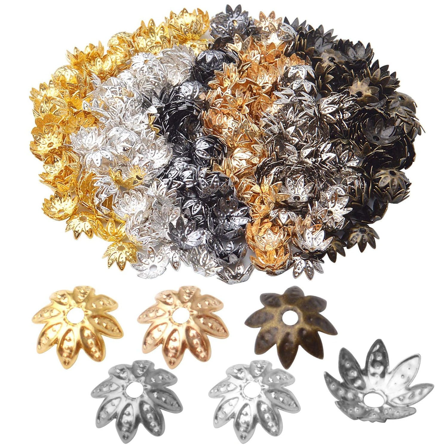 600pcs 6 Colors 8 mm Antique Alloy Mixed Flower Bead Spacers Jewelry ...